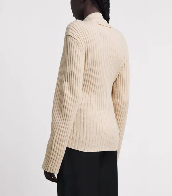 Victoria Beckham Wool-cashmere Ribbed High Neck Sweater - Pink