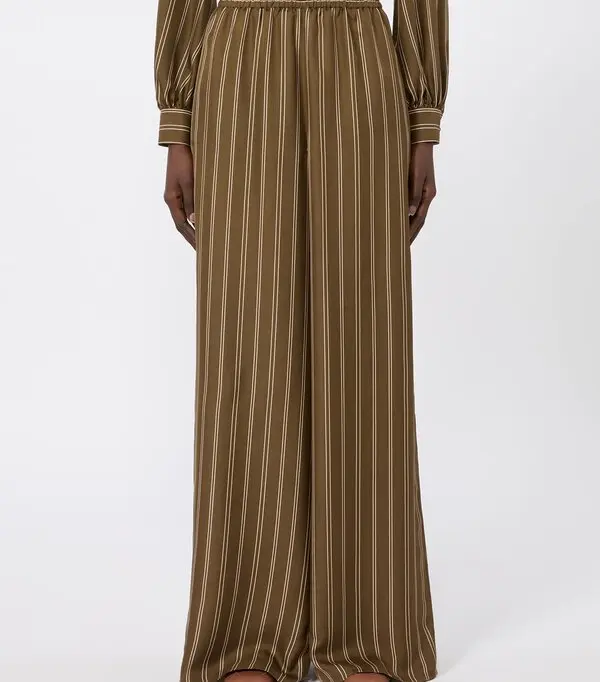 Max Mara Silk Stripe Wide-leg Trousers - Brown