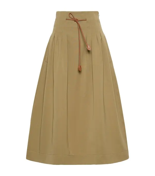 Max Mara Pleated Cotton Midi Skirt With Drawstring Detail - Brown