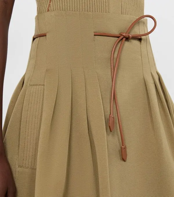 Max Mara Pleated Cotton Midi Skirt With Drawstring Detail