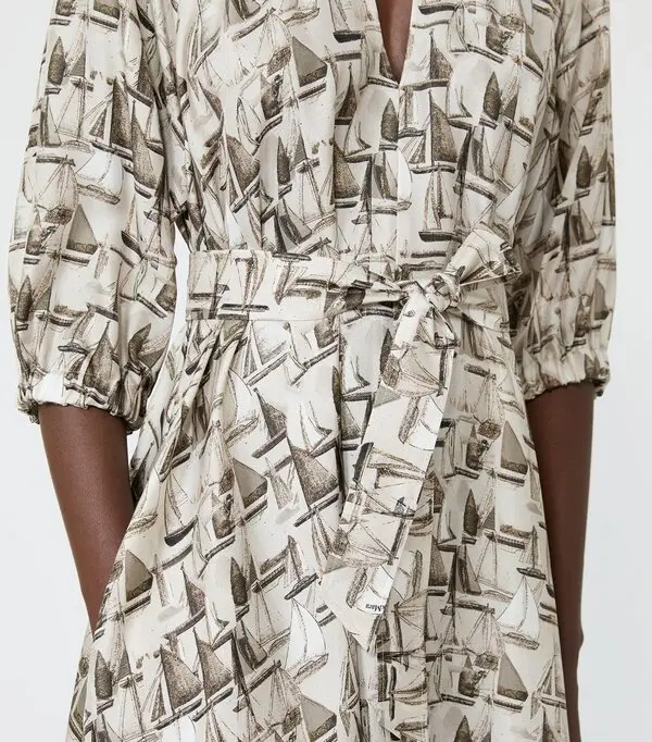 Max Mara Silk Sailboat Print Midi Dress