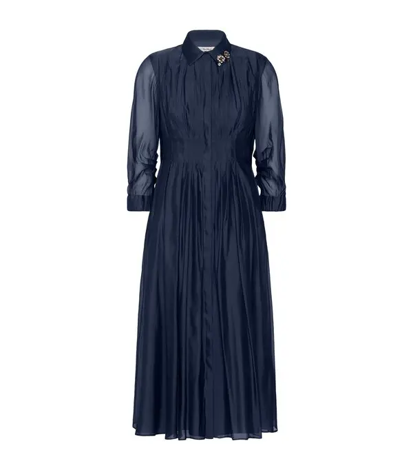 Max Mara Silk-blend Midi Shirt Dress - Navy