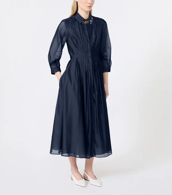 Max Mara Silk-blend Midi Shirt Dress - Navy