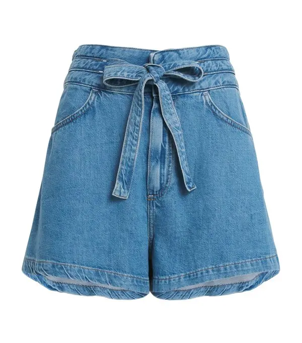 Paige Mathilda Wide-leg Denim Shorts With Tie Waist