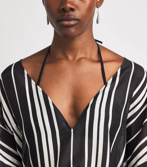 Tory Burch Cotton-silk Kaftan With Striped Print And Belted Waist