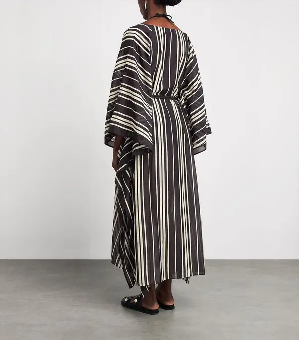 Tory Burch Cotton-silk Kaftan With Striped Print And Belted Waist