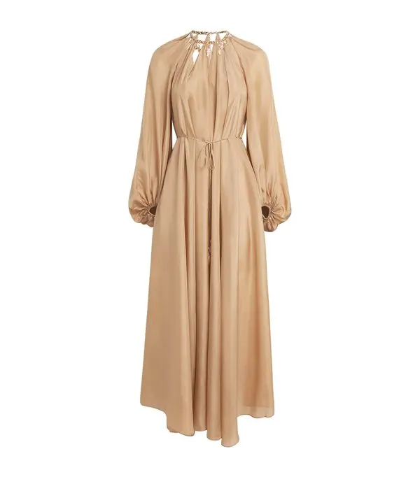 Zimmermann Mahon Silk Chain Detail Maxi Dress - Beige