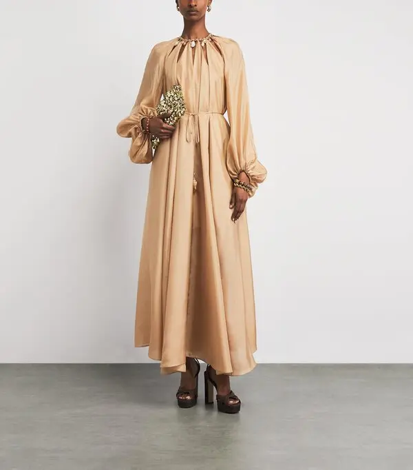 Zimmermann Mahon Silk Chain Detail Maxi Dress - Beige