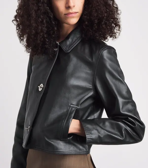 Claudie Pierlot Cropped Leather Turn-lock Jacket - Black