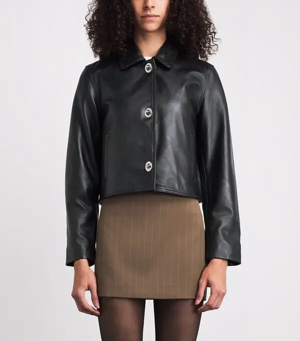 Claudie Pierlot Cropped Leather Turn-lock Jacket - Black