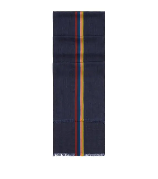 Paul Smith Virgin Wool-blend Central Stripe Scarf - Navy