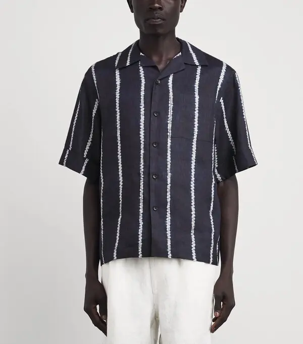 Commas Linen Shibori Stripe Shirt - Navy