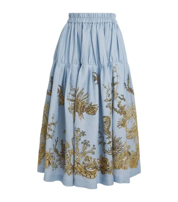 La DoubleJ Tiered Linen Midi Skirt