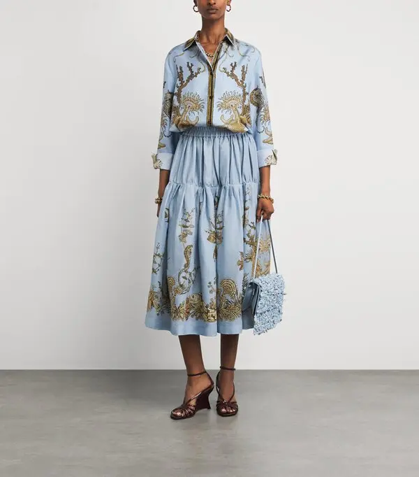 La DoubleJ Tiered Linen Midi Skirt