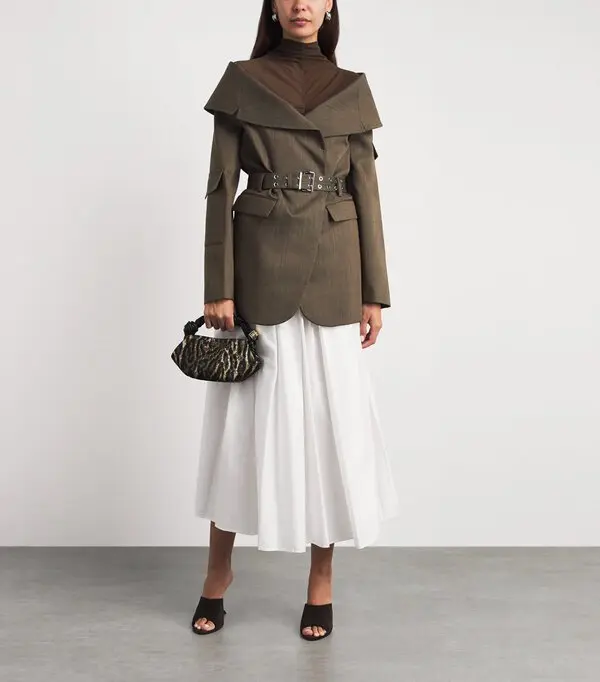 GANNI Wool Off-the-shoulder Belted Blazer