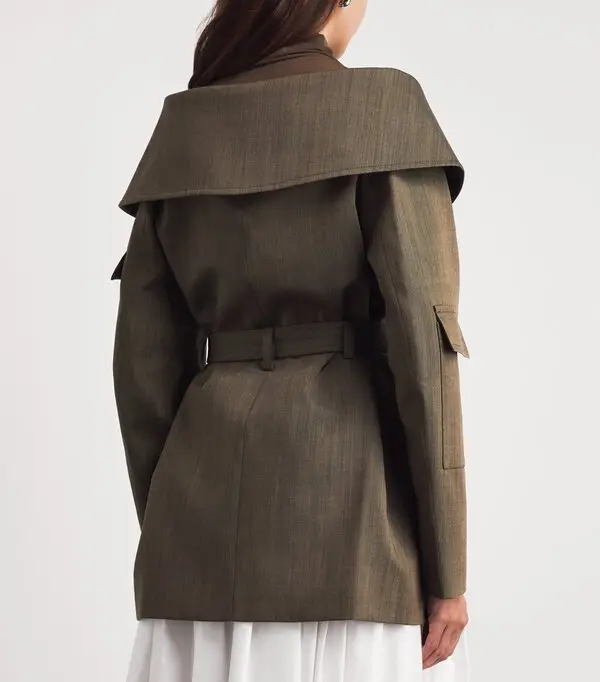 GANNI Wool Off-the-shoulder Belted Blazer