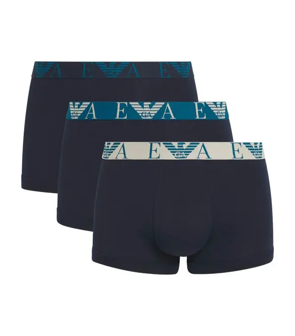Emporio Armani Stretch-cotton Eagle Monogram Trunks - Blue