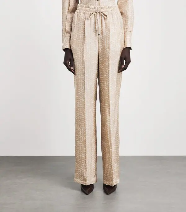 Kiton Silk Printed Pleated Drawstring Trousers