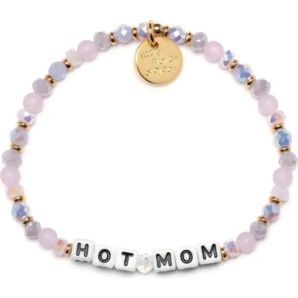 LITTLE WORDS PROJECT Hot Mom Beaded Stretch Bracelet - White