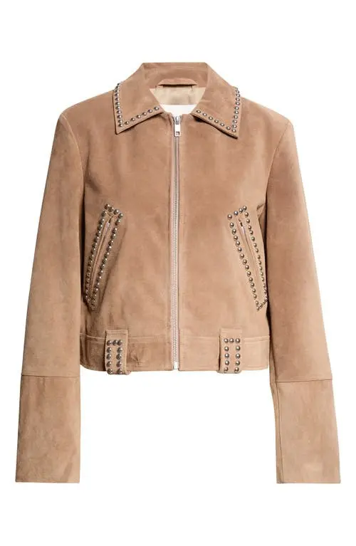 Staud Hugo Stud Detail Faux Suede Jacket - Dune