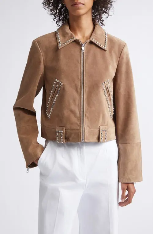 Staud Stud Detail Faux Suede Jacket - Dune