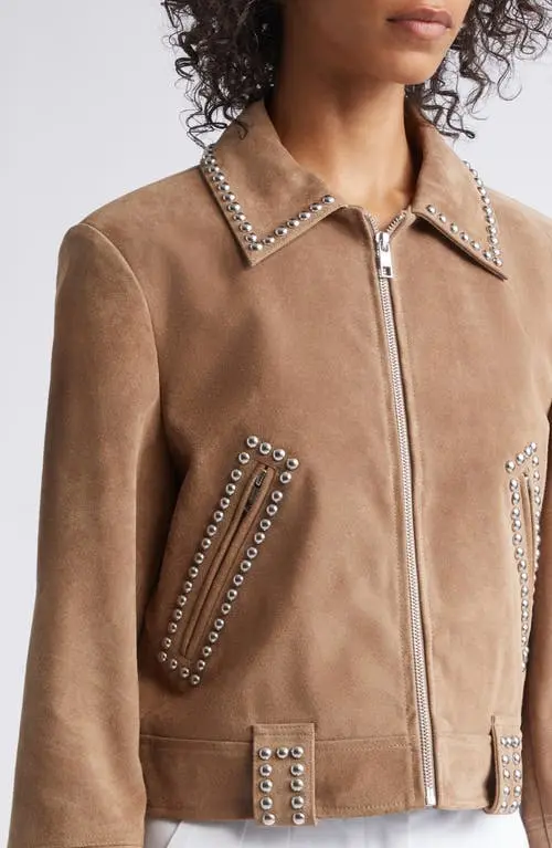 Staud Stud Detail Faux Suede Jacket