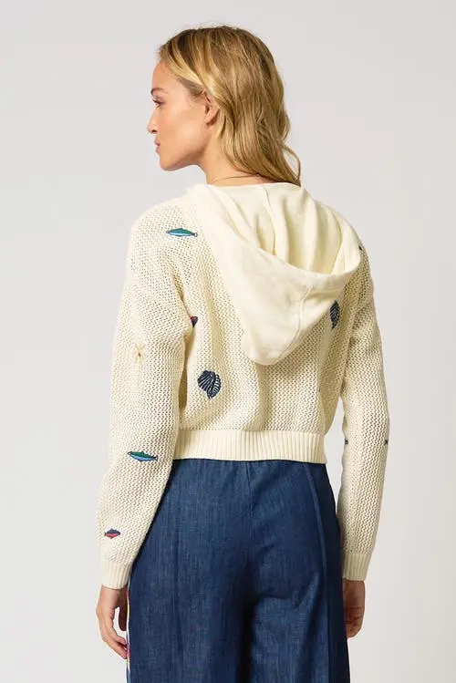 Central Park West Eden Palm Tree Mesh Zip-up Cardigan