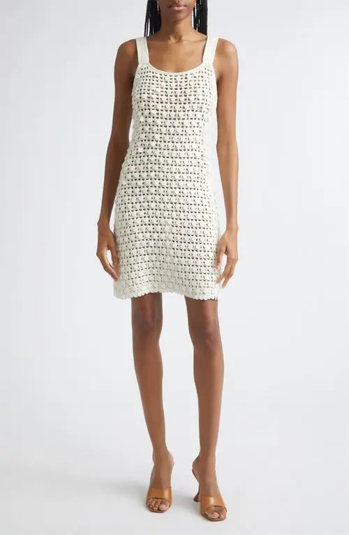 TOCCIN Lala Paillette Detail Open Stitch Cotton Minidress - Coconut