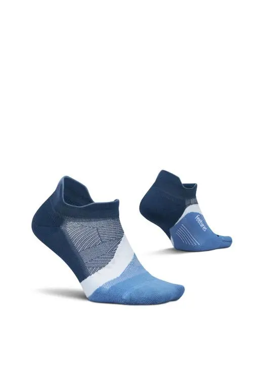 FEETURES Elite Light Cushion No Show Tab Athletic Ankle Socks Sport Sock With Targeted Compression - Blue Wave