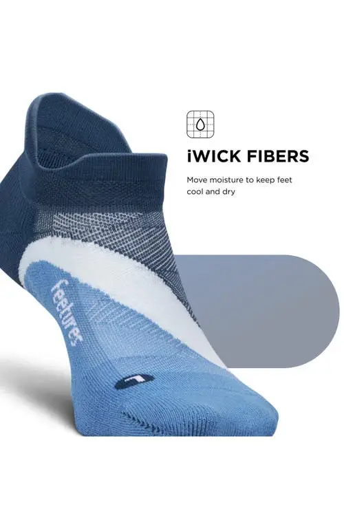 FEETURES Elite Light Cushion No Show Tab Athletic Ankle Socks Sport Sock With Targeted Compression - Blue Wave