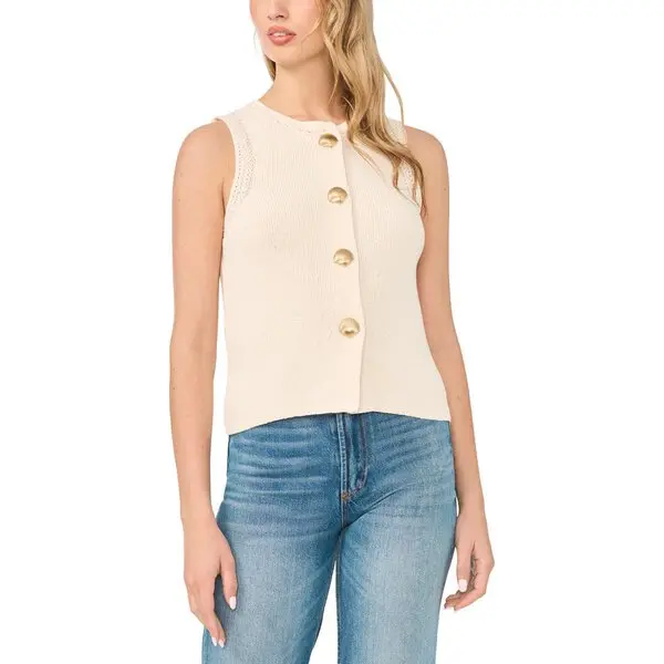 CECE DUPRAZ Shell Button Sweater Vest - Eggnog
