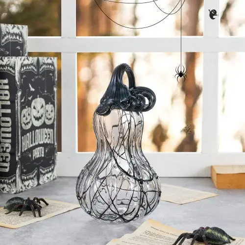 GLITZHOME Halloween Abstract And White Glass Pumpkin