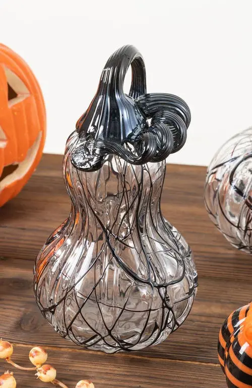 GLITZHOME Halloween Abstract And White Glass Pumpkin