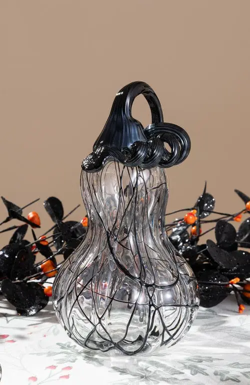 GLITZHOME Halloween Abstract And White Glass Pumpkin