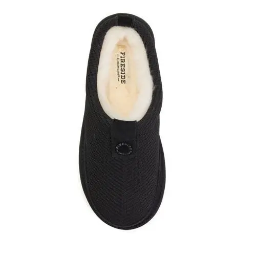 DEARFOAMS Fireside Greta Sport Knit Water Repellent Clog With Genuine Shearling - Black