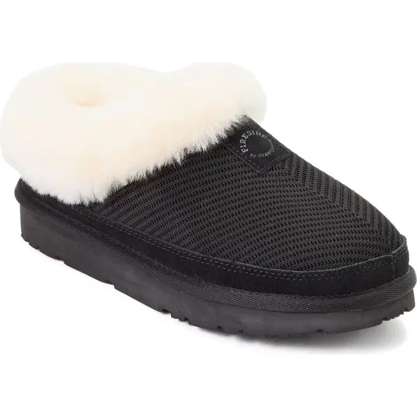 DEARFOAMS Fireside Adelaide Sport Knit Water Repellent Clogs With Genuine Australian Shearling - Black