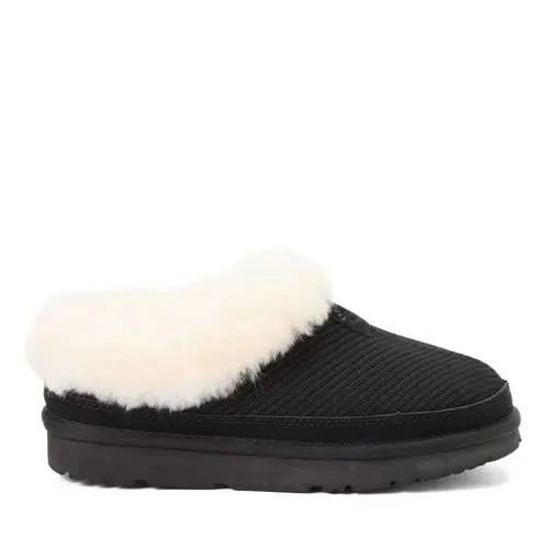 DEARFOAMS Fireside Adelaide Sport Knit Water Repellent Clogs With Genuine Australian Shearling - Black