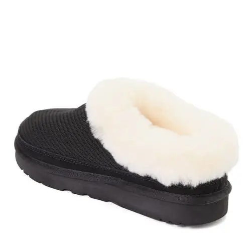 DEARFOAMS Fireside Adelaide Sport Knit Water Repellent Clogs With Genuine Australian Shearling - Black