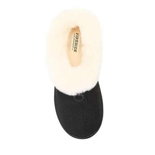 DEARFOAMS Fireside Adelaide Sport Knit Water Repellent Clogs With Genuine Australian Shearling - Black