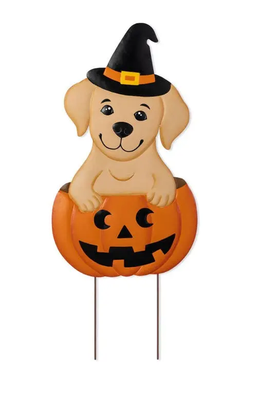 GLITZHOME Halloween Metal Cat Dog Or Cow Yard Stakes - Brown