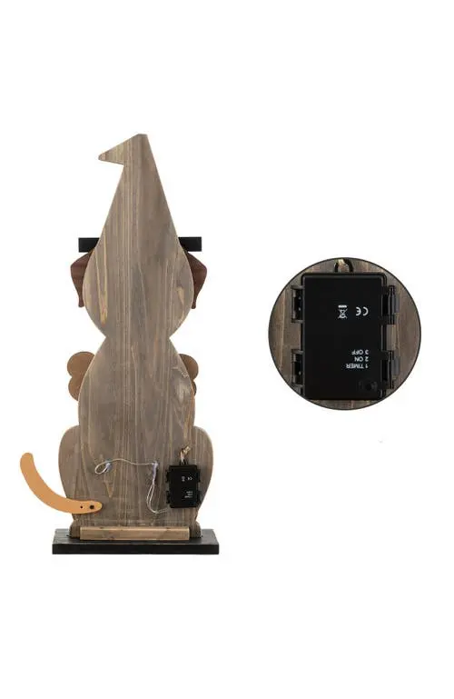 GLITZHOM Halloween Wooden Lighted Witch Dog Or Cat Porch Decor - Brown