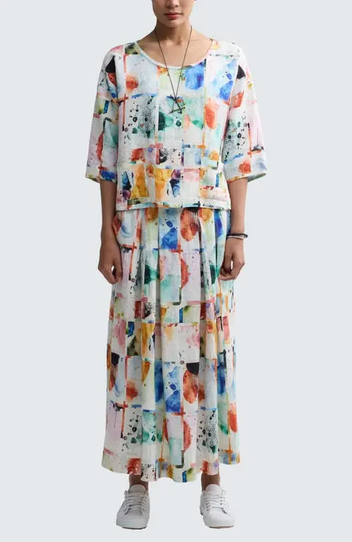 LUUKAA Elowen Painterly Print Linen Blouse