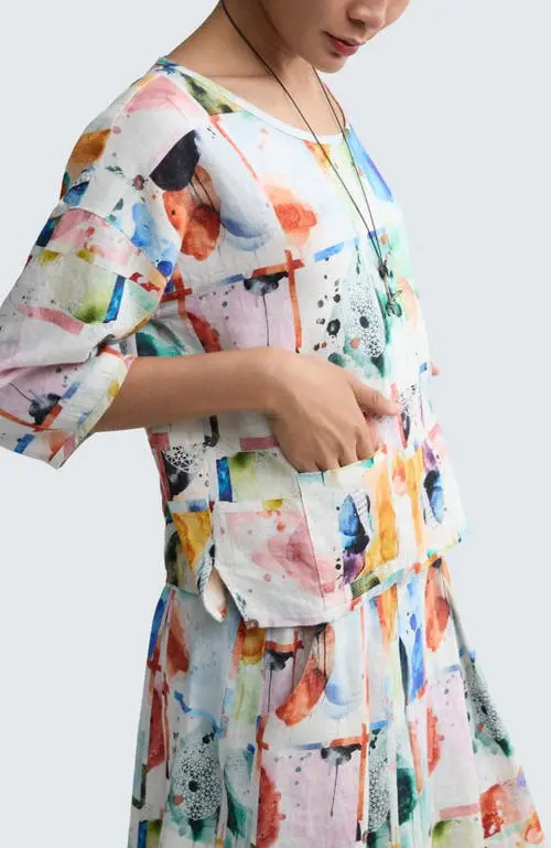 LUUKAA Elowen Painterly Print Linen Blouse