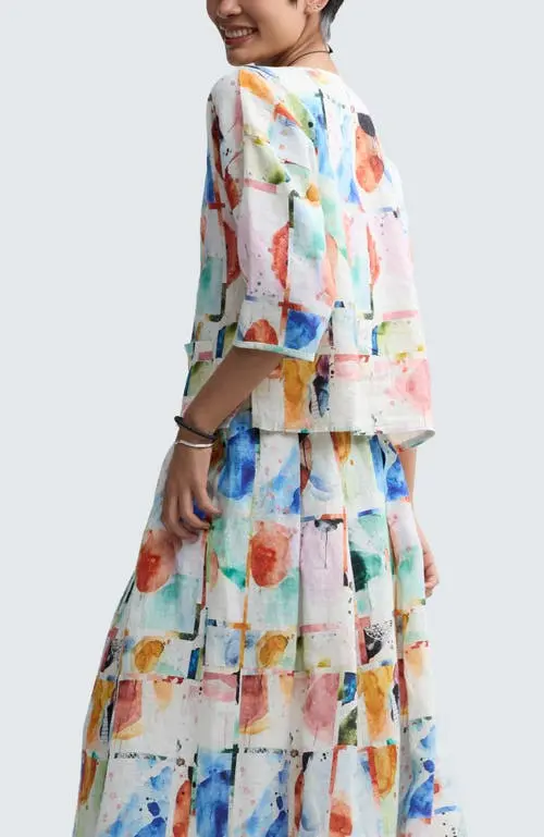 LUUKAA Elowen Painterly Print Linen Blouse