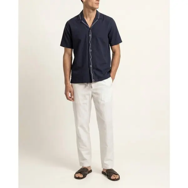 Orlebar Brown Maitan Embroidery Relaxed Fit Embroidered Seersucker Shirt - Night Iris