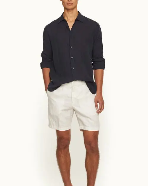 Orlebar Brown Justin Lino Relaxed Fit Classic Collar Italian Linen Shirt - Night Iris