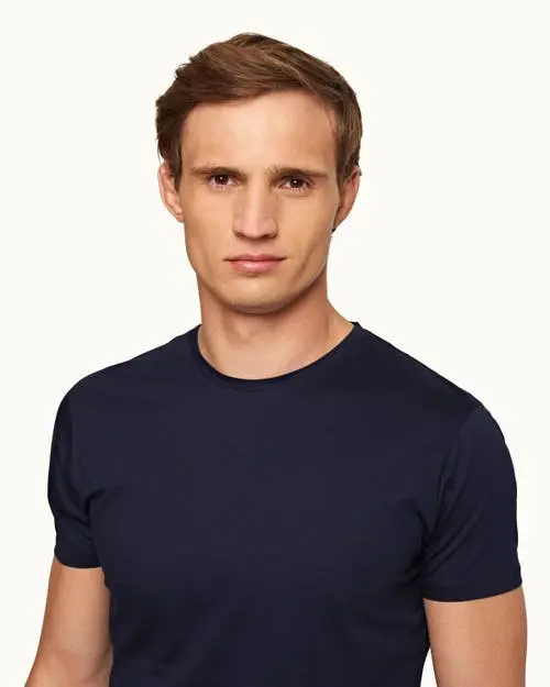 Orlebar Brown Ob T Mercerised Tailored Fit Crew Neck Cotton T-shirt - Navy