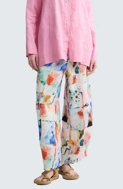 LUUKAA Ivara Painterly Print Linen Pants
