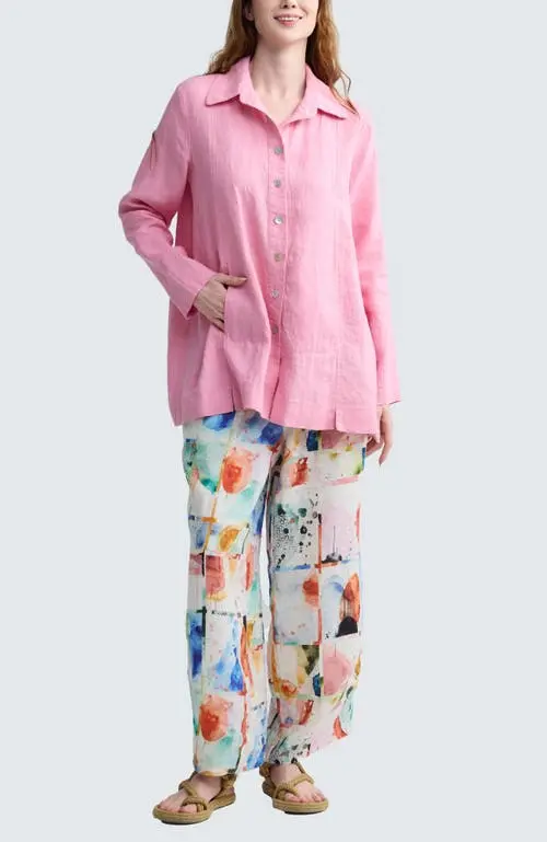 LUUKAA Ivara Painterly Print Linen Pants