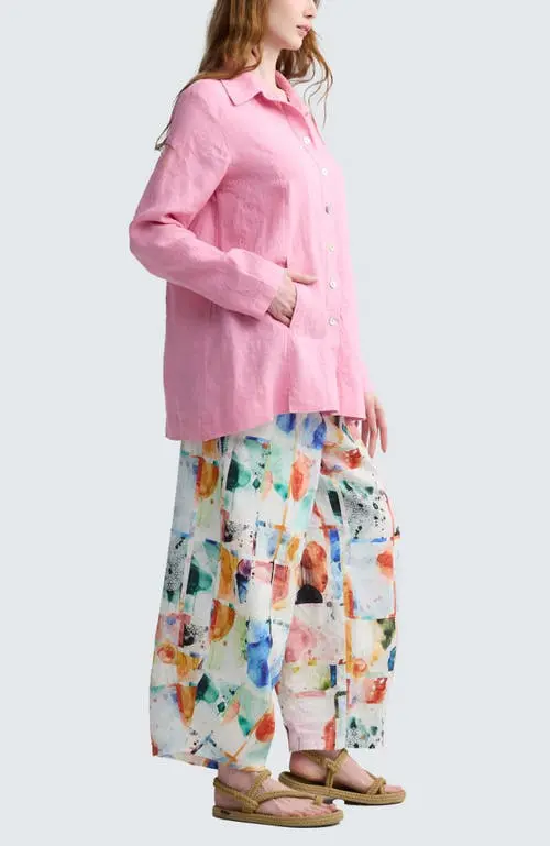 LUUKAA Ivara Painterly Print Linen Pants
